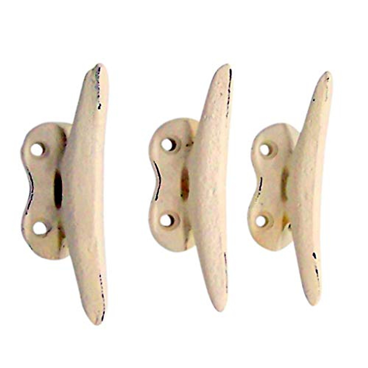 Nautical White Cast Iron Boat Cleat Wall Hooks, 3.5 Inches, Set of 3