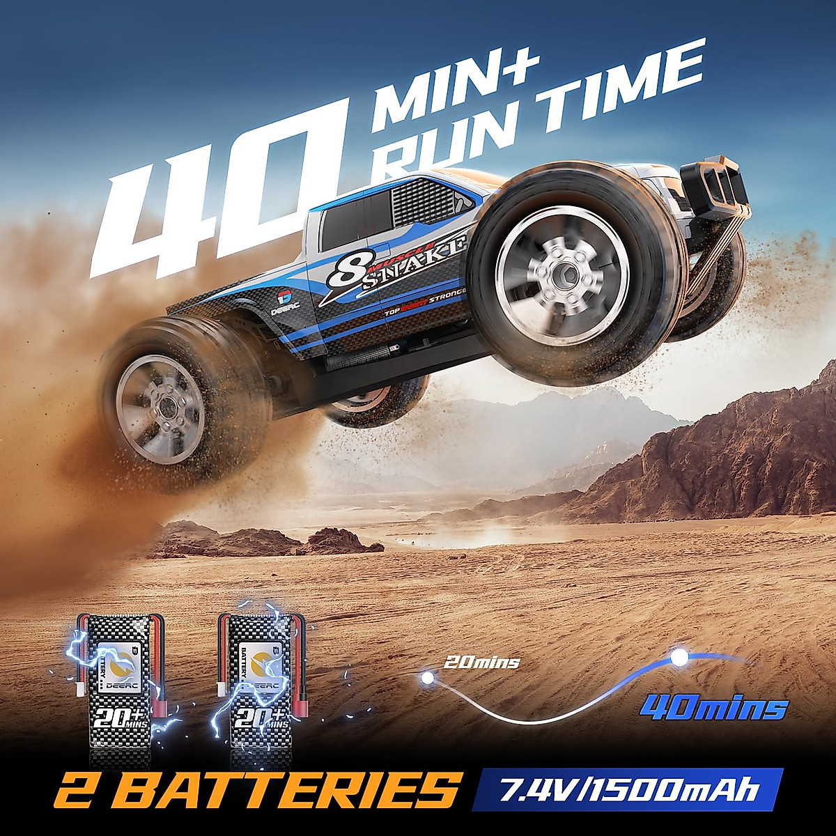 DEERC 9200E Large Hobby RC Cars, 48 KM/H 1:10 Scale Fast High Speed Remote Control Car for Adult Boy, 4WD 2.4GHz Off Road Monster RC Truck Toy All Terrain Racing,2 Batteries for 40 Min Play