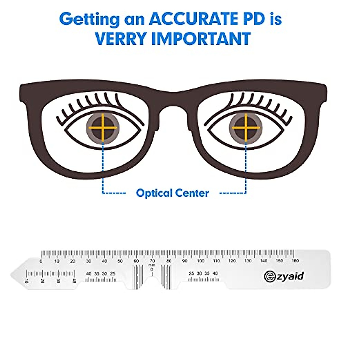 Ezyaid PD Ruler with Instruction Manual - Pupillary Distance Ruler for Pupil Distance Measuring, PD Measurement Tool for Prescription Eyeglasses, Include Eye Care Tips