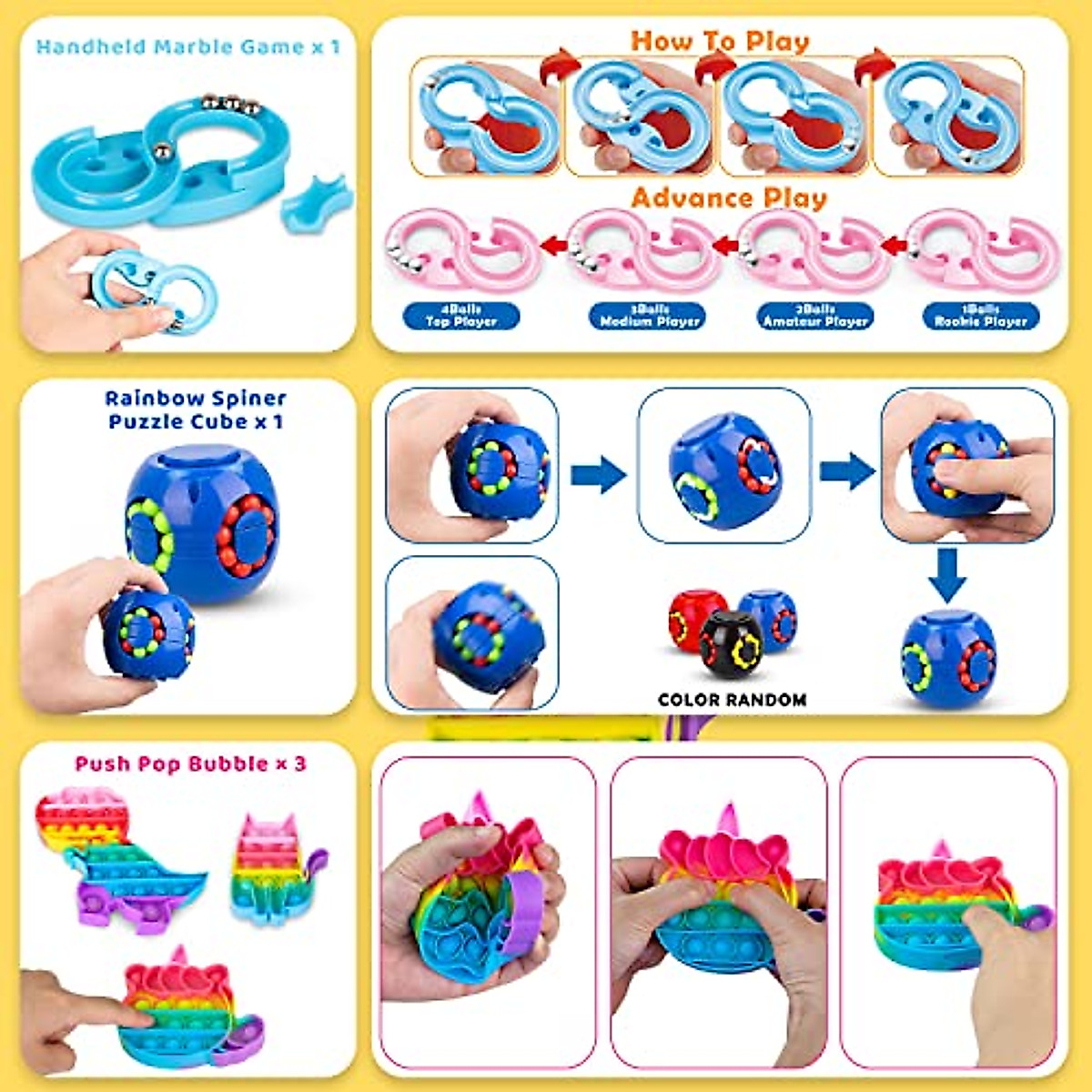 (63 Pcs) Fidget Toys Pack, Party Favors Carnival Treasure Classroom Prizes Small Mini Bulk Sensory Figit Toys Set for Boys Girls Kids Adults, Stress Relief & Anxiety Relief Tools Autistic ADHD Toys
