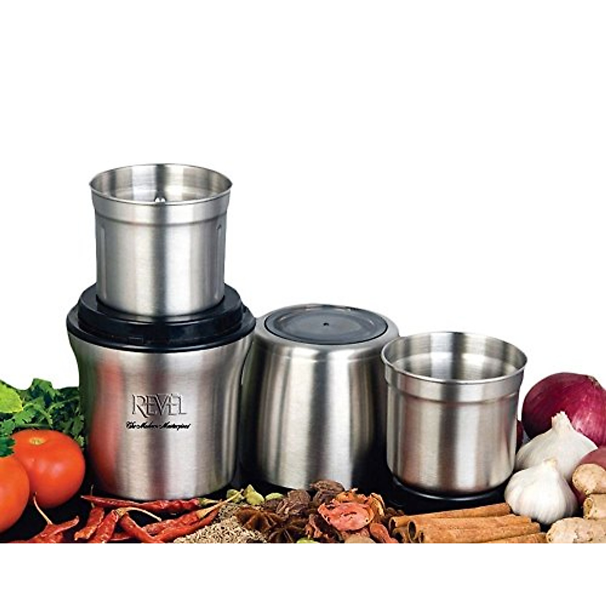 Revel CCM103 Stainless Steel Wet and Dry Coffee/Spice/Chutney Grinder with Two Bowls, Silver