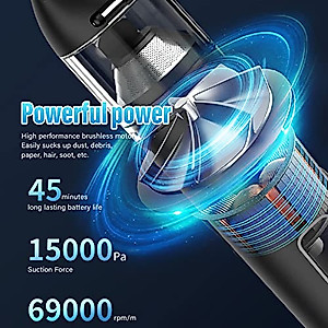 Aqur2020 Car Vacuum Cleaner, Vacuum Cleaner 69000rpm 15000Pa 2 Levels Paper Cleaning Mode (Black)