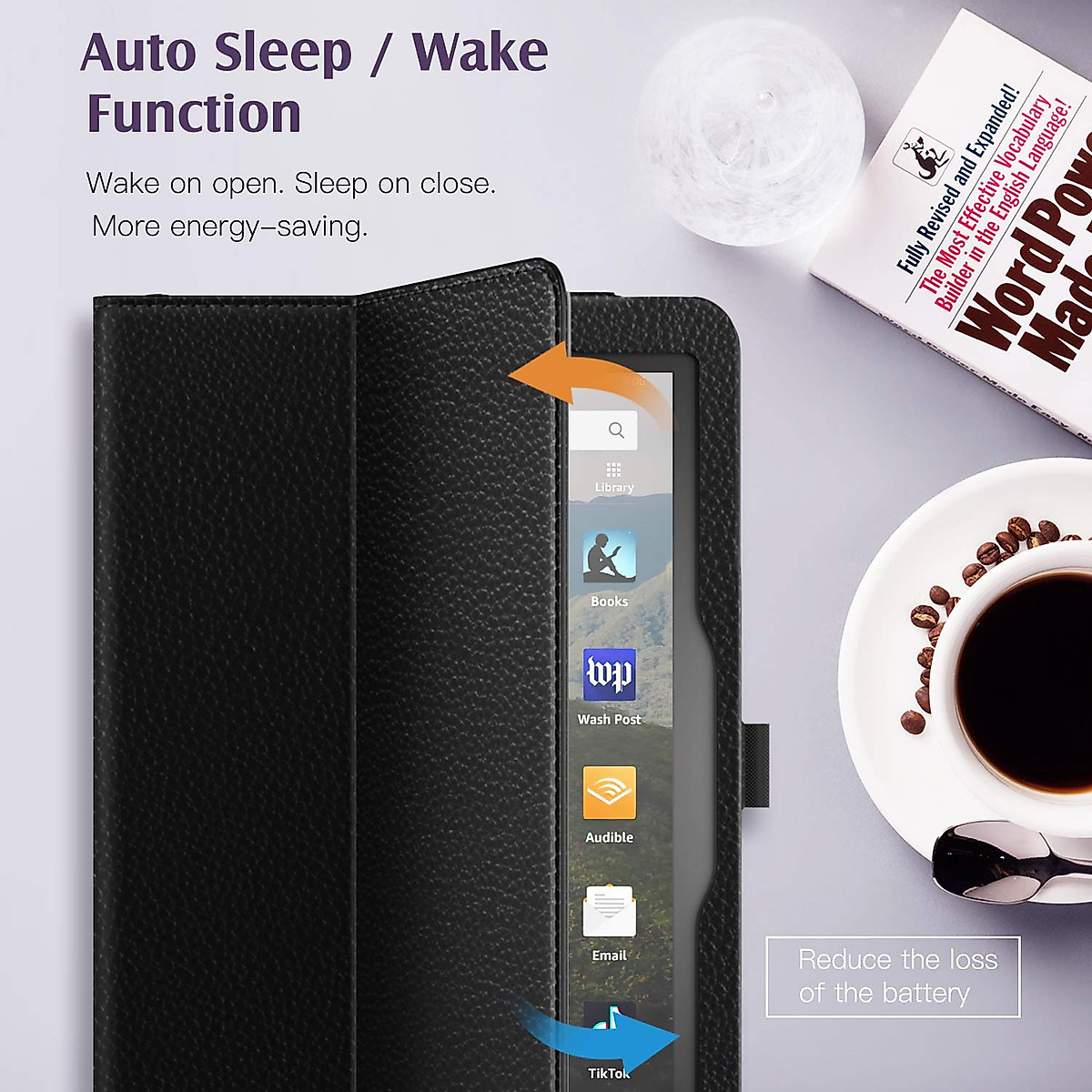 TiMOVO Folio Case for All-New Kindle Fire HD 8 Tablet (10th Generation, 2020 Release) and Fire HD 8 Plus Tablet, Slim Folding PU Leather Stand Cover Case with Auto Wake/Sleep - Black