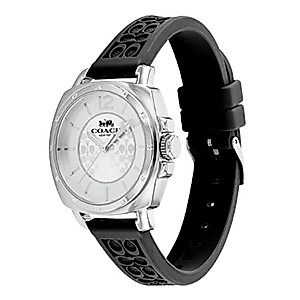 COACH Boyfriend 14503877 Silver Logo Dial Black Silicone Band Women's 34mm Watch