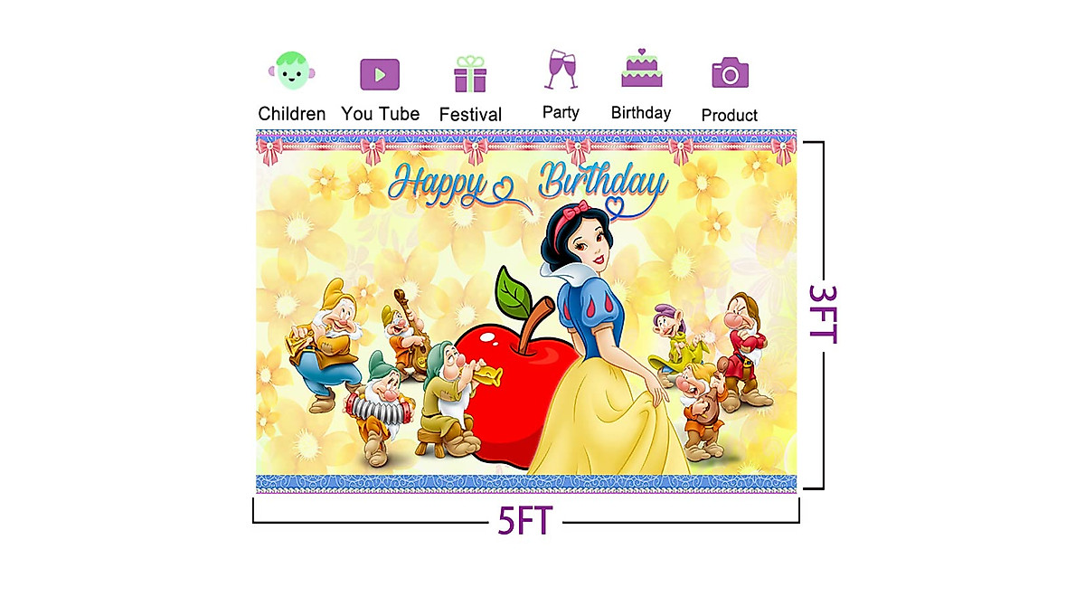 Snow White Birthday Backdrop - 5x3ft Party Banner