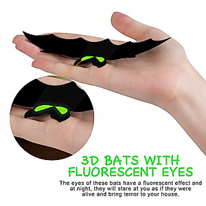 FOPINOA 3D Bats Wall Decor, 144 PCS Glow in The Dark Halloween Bats 4 Size Glow Bats Decorations Sticker Decals for Halloween Home Room Wall Decoration