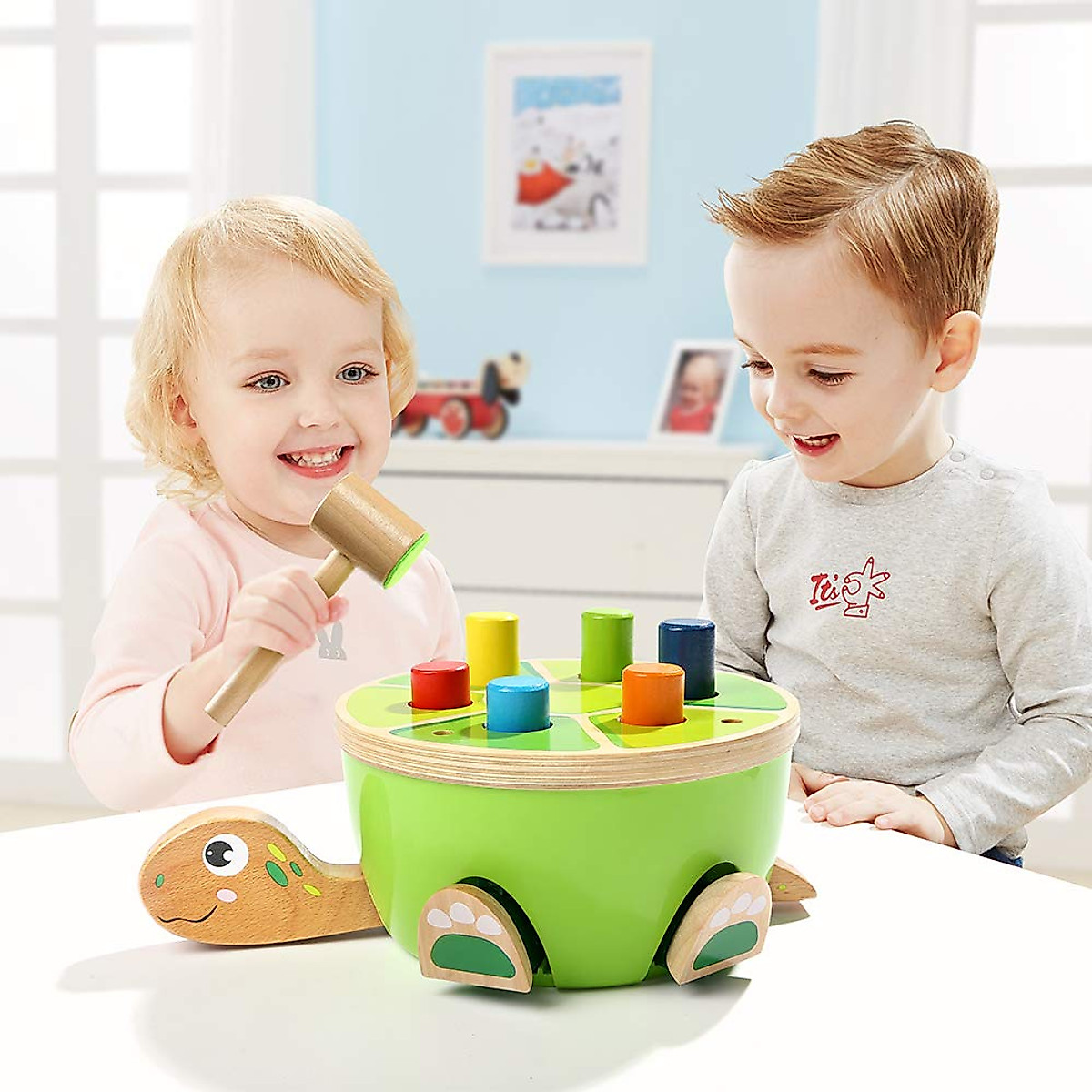 TOP BRIGHT Montessori Preschool Educational Learning Toy for 2 3 Years Old Boy Girl Birthday Gifts - Wooden Hammering and Pounding Toy for Toddler Fine Motor Skills Toy for Kid- Tortoise Pounding Game
