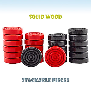Attatoy Black & Red Carved Stackable Wooden Checkers (24 Pieces); with Drawstring Cloth Storage Bag