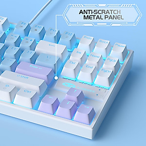 MageGee 75% Mechanical Gaming Keyboard with Blue Switch, LED Blue Backlit Keyboard, 87 Keys Compact TKL Wired Computer Keyboard for Windows Laptop PC Gamer - Blue/White