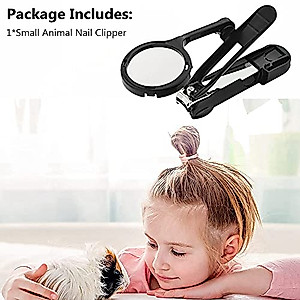 Guinea Pig Nail Clippers with Magnifying Glass Stainless Steel Claw Toenail Trimmer for Small Animal Hedgehog Rabbit Hamster Ferret Hamsters Chinchilla Sugar Glider Pet Grooming Supplies (Black)