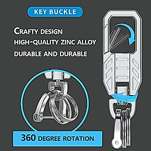 Mtverver Metal Keychain Car Fob Key Chain Holder Clip with Detachable Valet Key Ring & Anti-Lost D-Ring for Men and Women (Black-02)