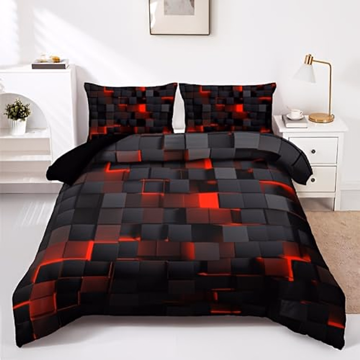 3-Piece Grid Duvet Cover Set - Ultra-Soft, Breathable Fabric - includes 1 Duvet Cover & 2 Pillowcases for Comfortable Sleep (EJBTTAA018,king(103.94''*90.16''))