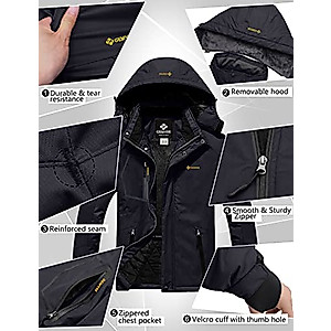 GEMYSE Men's Mountain Waterproof Ski Snow Jacket Winter Windproof Rain Jacket (Black,Medium)