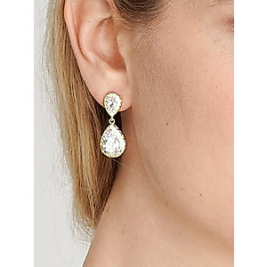 Mariell Gold Cubic Zirconia Crystal Teardrop Dangle Bridal and Wedding Earrings, CZ Jewelry for Brides, Bridesmaids, Homecoming, Prom and Dressy Everyday Wear