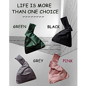 YuuTbiu Dark Green Knot Purse,Elegant Style Wrist Bag,Velvet Portable Wallet for Women middle