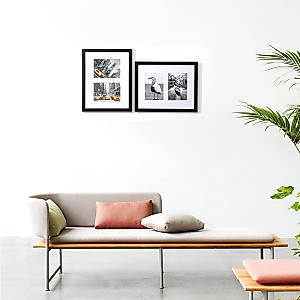 UMICAL 11x14 Picture Frame Black Wood Collage Photo Frames with HD Plexiglass and White Mat displays (2) 5x7 Pictures for Table Top Stand and Wall Mounting