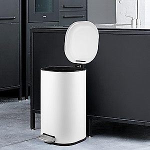 Takywep 8 Gallon Bathroom Step Trash Can, 30-Liter Square Foot Pedal Garbage Can with Soft-Close Lid for Kitchen, Without Inner Bucket, White