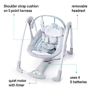 Ingenuity Compact Lightweight Portable Baby Swing with Music, Nature Sounds and Battery-Saving Technology - Abernathy, 0-9 Months