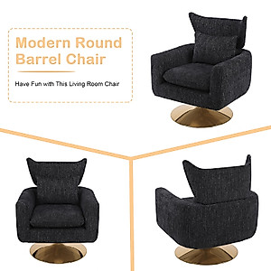 TehRecBT Modern Swivel Barrel Chair, Comfy Swivel Accent Armchair w/Gold Base, 360 Degree Swivel Club Chair Sofa Arm Leisure Chair for Nursery Bedroom Living Room Home Office (Black)