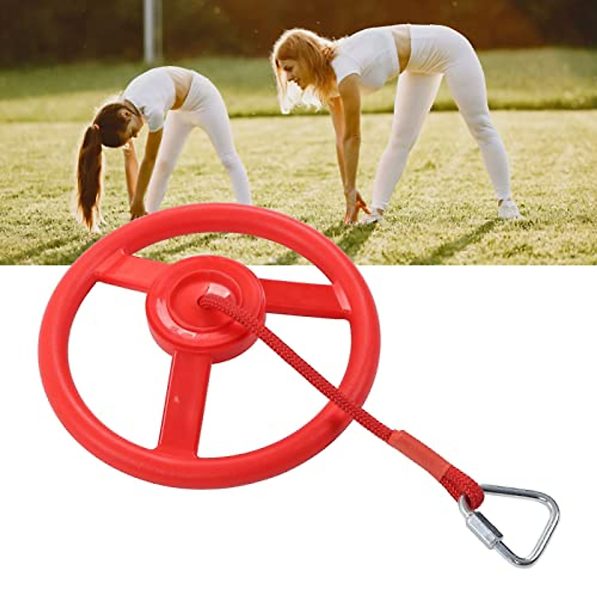 Uxsiya Children Gym Rotating Wheel,Children Gym Rotating Wheel Plastic Directional Wheel Kids Outdoor Fitness Exercise Wheel with Rope Red Swing for Kids Outdoor and Swingset Strong Heavy Duty