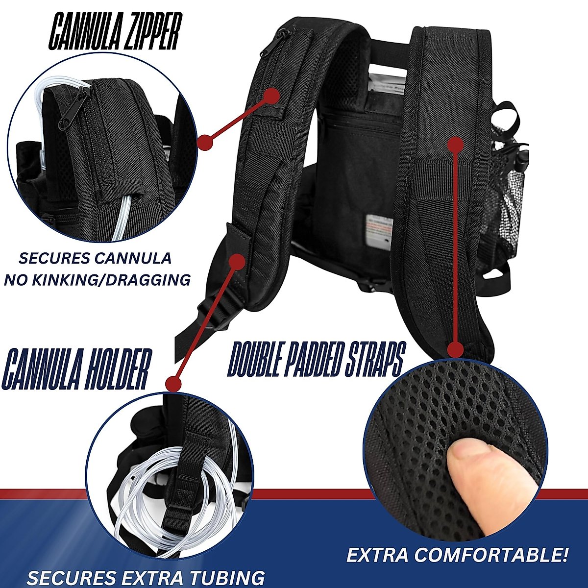O2TOTES USA Lightweight Carrier for Inogen One G5 Oxygen Concentrator, Portable Oxygen Backpack with Adjustable Straps & Zippered Pockets (Black) Patented Design, New heavy duty zippered bottom