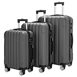 Karl home Luggage Set of 3 Hardside Carry on Suitcase Sets with Spinner Wheels & TSA lock, Portable Lightweight ABS Luggages for Travel, Business - Dark Grey (20/24/28)