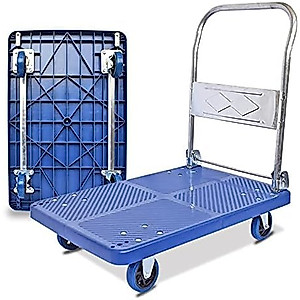 Platform Truck Folding Push Cart Steel Platform Truck with Foldable Handle Flatbed Cart Load 660lb Moving Dolly Cart Portable Flat Handtruck Reliable