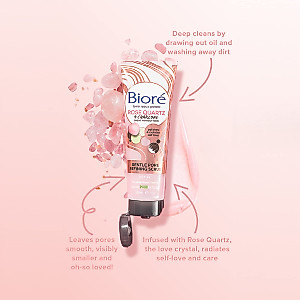 Bioré Rose Quartz + Charcoal Gentle Pore Refining Scrub, Pore Minimizing Facial Scrub, 4 Ounce, Oil Free, Dermatologist Tested, Non-Comedogenic, Cruelty Free, Vegan Friendly