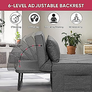 Sofa Bed, Convertible Chair, 4 in 1 Multi-Function Folding Ottoman, Couch Bed with Adjustable Backrest, Couch Bed for Living Room, Apartment, Office, Modern, Linen, Dark Grey