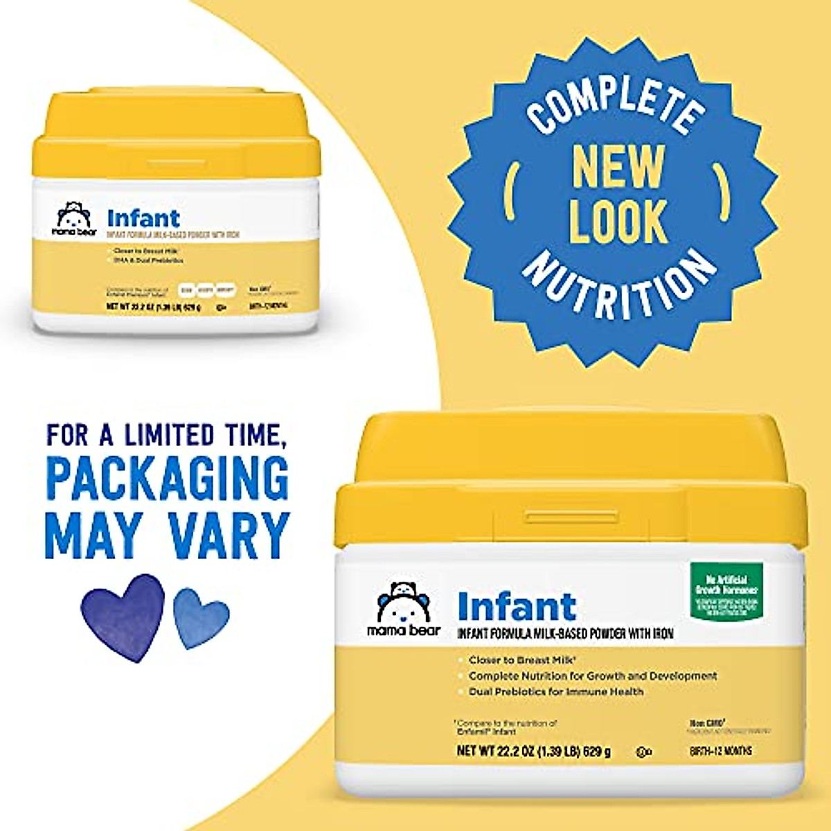 Amazon Brand - Mama Bear Infant Milk-Based Baby Formula Powder with Iron, Dual Prebiotics, Omega 3 DHA and Choline, Brain, Growth, Immunity, 22.2 Ounce