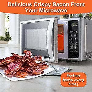 Lucorpor Silicone Bacon Cooker, Orange, Non-Stick, Microwave Oven, Bacon Rack, Tray and Grease Catcher, 9-Stripe, BPA Free