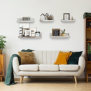Walasis Rustic Shelves Wall-Mounted Distressed White - Farmhouse Wall Shelves 15.8 inch Wood Wall Decor Decorative Small Floating Ledge Shelf for Bedroom Living Room
