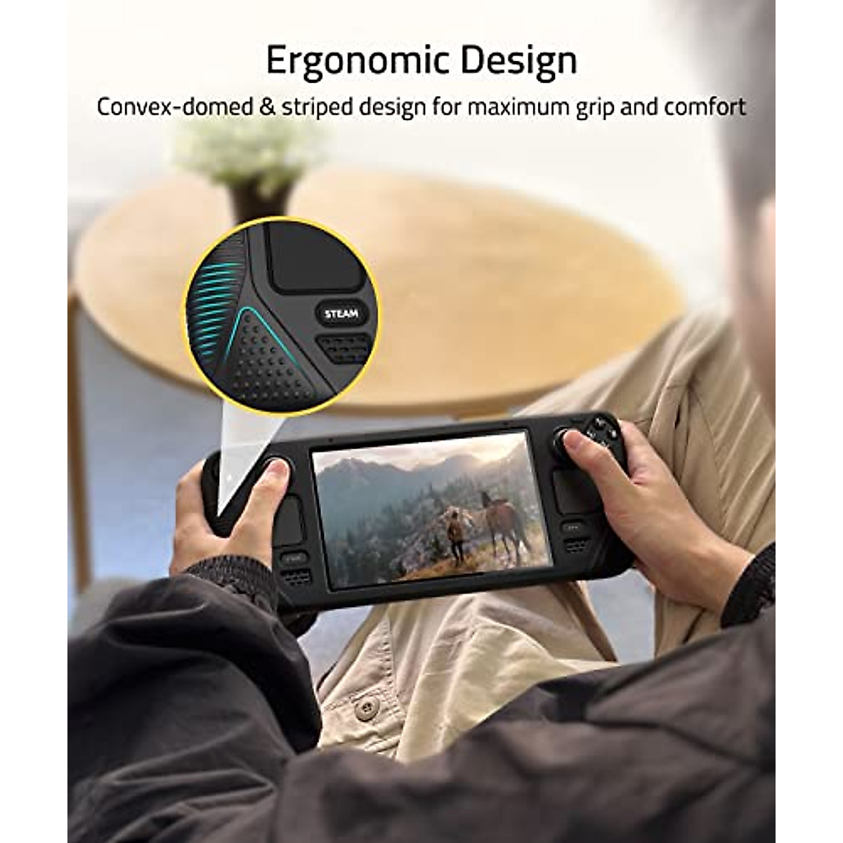 Syntech Protective Case Compatible with Steam Deck Accessories Console, All-Round Protection with Non-Slip Thumb Grips, Anti-Slip & Scratch, Silicone Cover for Enhanced Fit and Alignment-Black