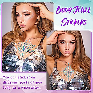 8 Pieces Halloween Jewels Tattoo Body Gems Rhinestone Sticker with 6 Boxes Chunky Holographic Face Hair Glitter Crystals Face Stickers Jewels for Rave Festival Makeup(Vivid Style)
