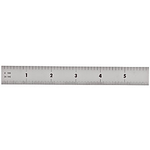 Mitutoyo 182-101, Steel Rule, 6" (4R), (1/8, 1/16, 1/32, 1/64"), 3/64" Thick X 3/4" Wide, Satin Chrome Finish Tempered Stainless Steel