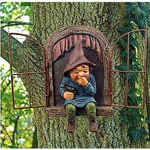 vomiceak Garden Gnome Statue, Elf Out The Door Tree Hugger -5.9 Inch, Funny Garden Tree Decoration, Patio Yard Lawn Porch Decoration