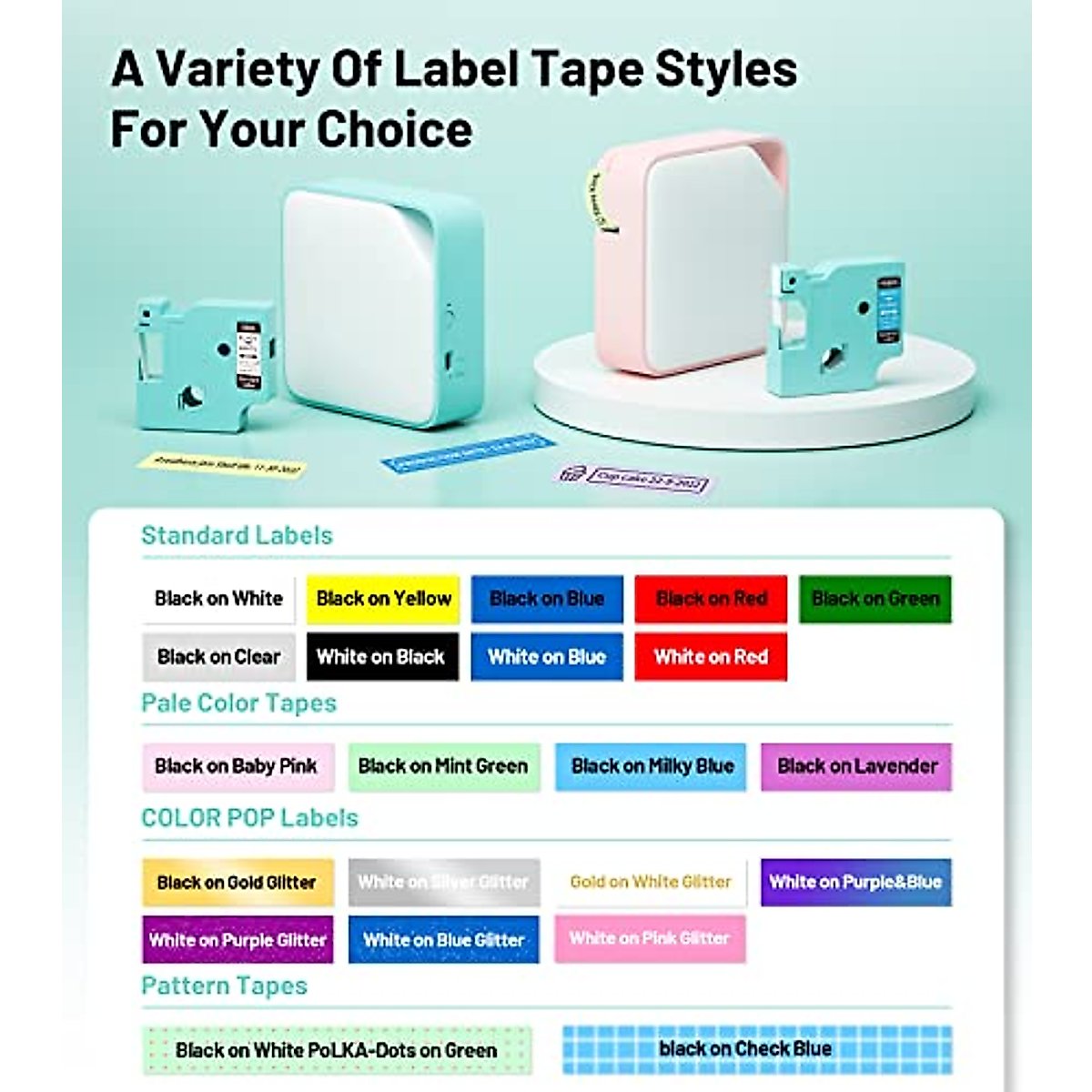 Vixic Label Makers D1600 Label Maker Machine, Portable Bluetooth Label Printer with 4 Colors Tape, Multiple Fonts Icons, Compatible with iOS Android for Home School Office Organization, Rechargeable