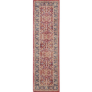 Nourison Global Vintage Persian Red 2' x 6' Area -Rug, Easy -Cleaning, Non Shedding, Bed Room, Living Room, Dining Room, Kitchen (2x6)