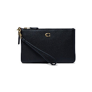 Coach Polished Pebble Small Wristlet, Black, One Size