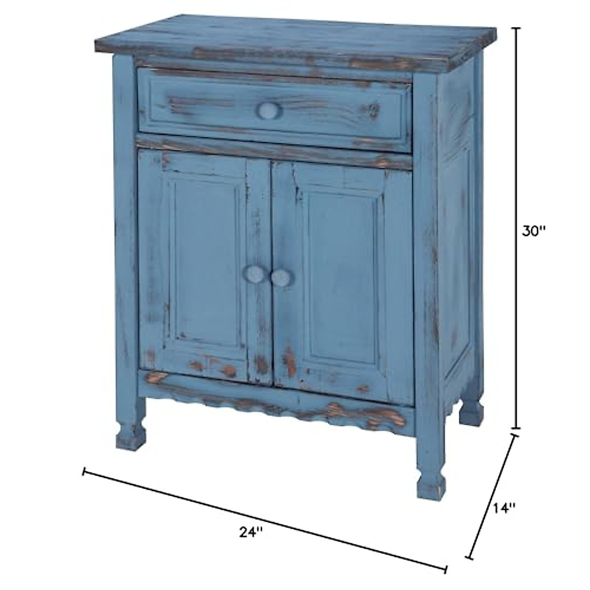 Rustic Cottage Accent Cabinet with 1 Drawer and 2 Doors in Blue Antique Finish for Living Room - Assembly Req'd., Distressed Wood, Adjustable/Removable Shelf