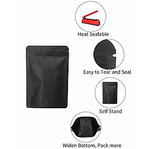 200 Pieces Resealable Mylar Bags(3.3x5.1 inch, Matte Black), Stand Up Zipper Lock Aluminum Foil Bag - Packaging for Small Businesses, Packaging Bags for Food/Nuts Storage