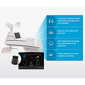 AcuRite Iris (5-in-1) Weather Station Display, Remote Monitoring of Temperature, Humidity, and Wind Speed/Direction (01544M) Wi-Fi Connection for Home (01544), Black