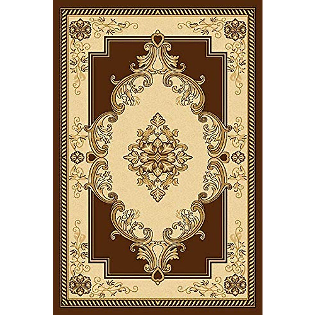PlanetRugs Glamour Design 206 3D Hand Carved Traditional Rug Oriental Floral 7'9''x10'8'' Brown Chocolate