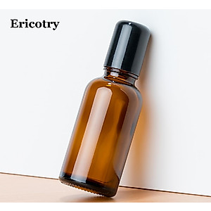 ericotry 4Pcs Brown Glass Roll-on Bottles Empty Refillable Glass Roller Bottles with Stainless Steel Roller Balls and Black Cap for Essential Oil Perfumes Lip Balms Attar Container size 30ml/1oz