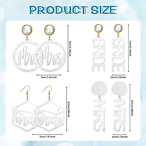 4 Pairs Bride and Mrs Earrings Set Mrs Bride Letter Dangle Earring Acrylic Wedding Earrings for Brides Handmade Bridal Earrings Fun Statement Earrings for Women Bridesmaid Party Gift Accessories
