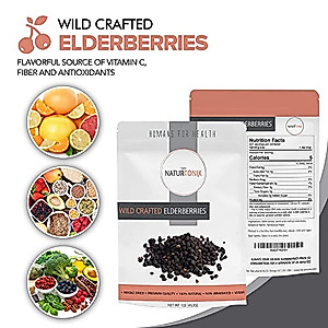 Naturtonix Whole Dried Elderberries, All Natural Immune Booster, Vegan, Gluten Free & Non-GMO, Vitamin C, Sambucus Nigra, For Making Tea, Syrup, Jam & Gummies 8 Ounce Pouch
