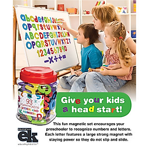 Magnetic Foam Letters and Numbers Premium Quality ABC, 93 Foam Alphabet Magnets | Educational Toy for Preschool Learning, Spelling, Counting in Canister