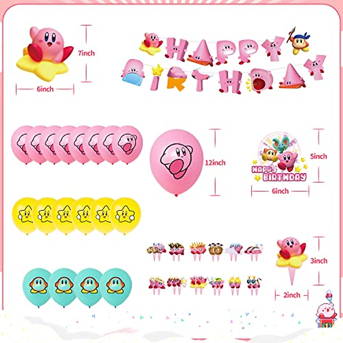 Star Birthday Party Decorations, Star Party Supplies with Cute Happy Birthday Banner, Cake Topper and 24pcs Cupcake Topper, 44PCS Game Themed Birthday Party Supplies for Girls and Boys (Balloon Set)