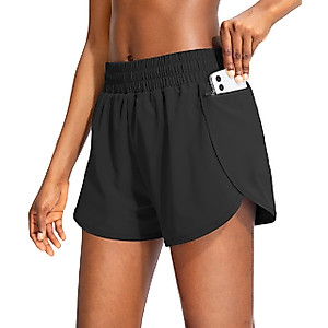 Soothfeel Womens Running Shorts with Zipper Pockets High Waisted Athletic Gym Workout Shorts for Women with Liner Black