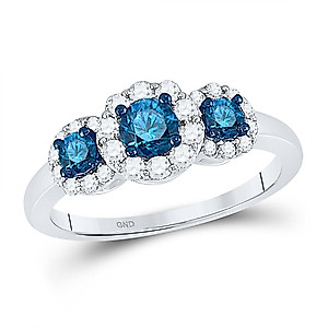 Jewels By Lux 10kt White Gold Womens Round Blue Color Enhanced Diamond 3-Stone Bridal Wedding Engagement Ring 1.00 Cttw Ring Size 11